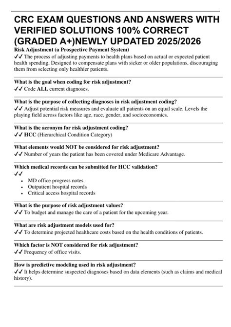 CRC EXAM QUESTIONS AND ANSWERS WITH VERIFIED SOLUTIONS CORRECT GRADED A NEWLY UPDATED