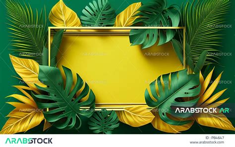 خلفية اطار من الأوراق الاستوائية ، برواز من الريش الملون ، خلفية باللون