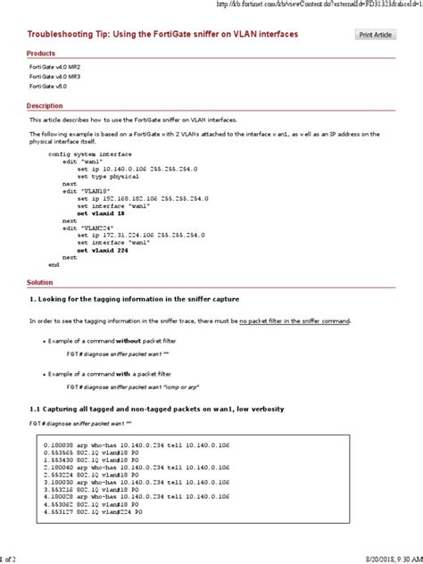 Troubleshooting Tip Using The Fortigate Sniffer On Vlan Interfaces Pdf Internet
