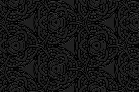 엠보싱 블랙 배경 디자인 기하학적 볼륨 볼록 3d 패턴의 우아한 배너 0명에 대한 스톡 벡터 아트 및 기타 이미지 0명 3차원 형태 꽃 식물 Istock