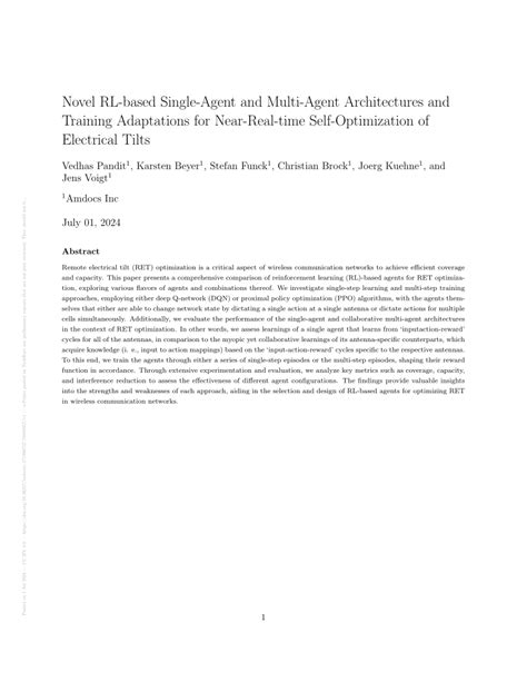 Pdf Novel Rl Based Single Agent And Multi Agent Architectures And Training Adaptations For