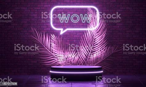 둥근 네온 연단 받침대 또는 플랫폼 광고 장소 장면 빈 제품 프리젠 테이션 스탠드 3d 렌더링 받침대에 대한 스톡 사진 및 기타 이미지 Istock