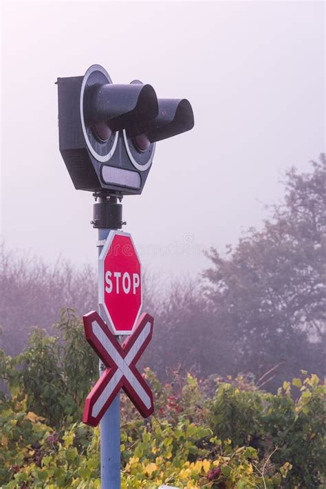 Railroad Crossing Sign With Stop Sign Below Stock Image Image Of Station Stop 261084365