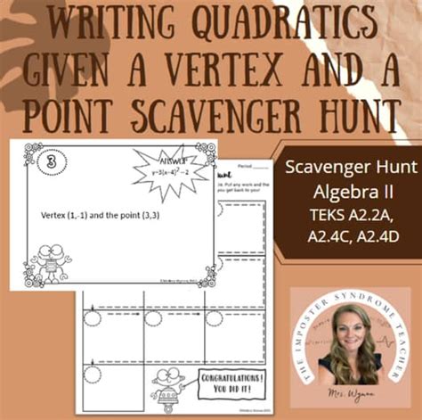 Writing Quadratics Given A Vertex And A Point Scavenger Hunt Activity