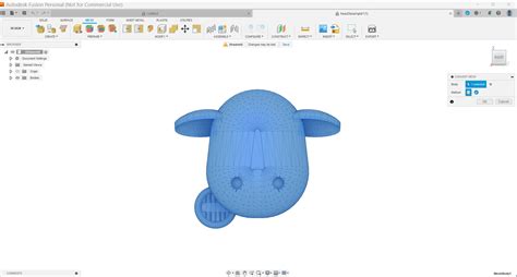 convert a mesh body to a solid body using a personal use license