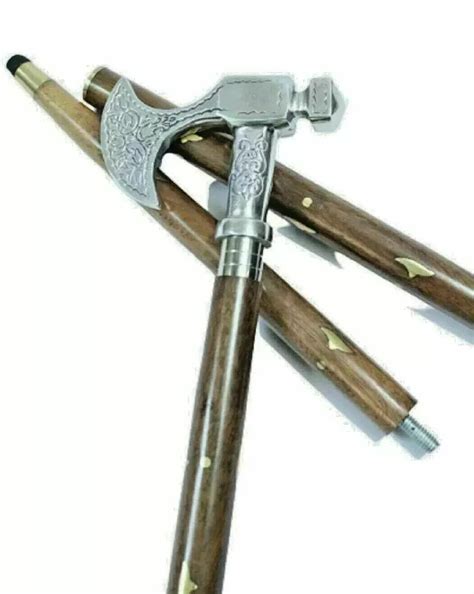Victorian Ice Axe Head Handle Stylish Wooden Walking Gem