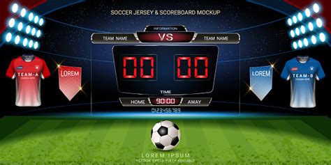 축구 저지 모형 팀 A Vs 팀 B 점수 판 경기 Vs 전략 타이밍 디지털 방송 그래픽 또는 템플릿에 대 한 프레 젠 테이 션