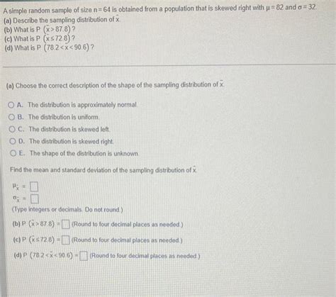 Solved A Simple Random Sample Of Size N64 Is Obtained From