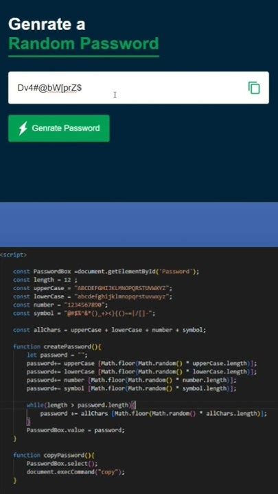 Random password generator using HTML CSS and JavaScript #ibrahimcodes#mycodes#password generator ...