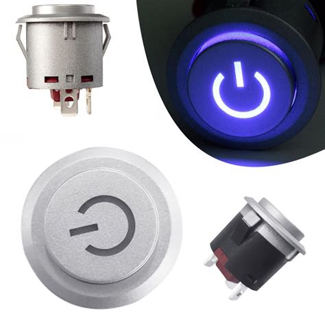 Unvug 12v 22mm Blue Led Autolock Power Button Push Button On Off Switch Latching Power Switch On
