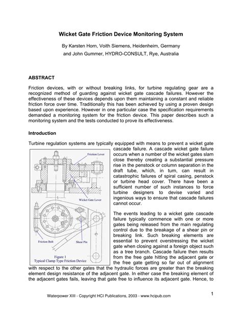 Pdf Wicket Gate Friction Monitoring System