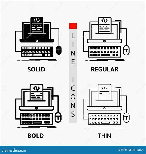 Code Coding Computer Monoblock Screen Icon In Thin Regular Bold Line And Glyph Style