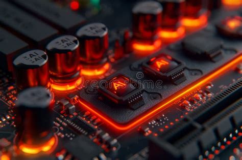 Ai Processor On A Neon Lit Circuit Board Representing Advanced