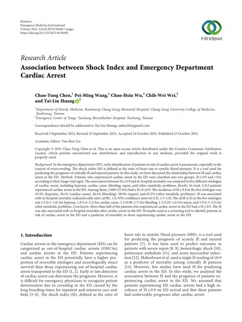 Pdf Association Between Shock Index And Emergency Department Cardiac Arrest