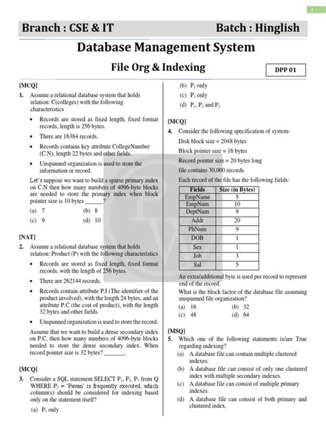 File Org And Indexing Dpp 01 Pdf Database Index Computer Programming
