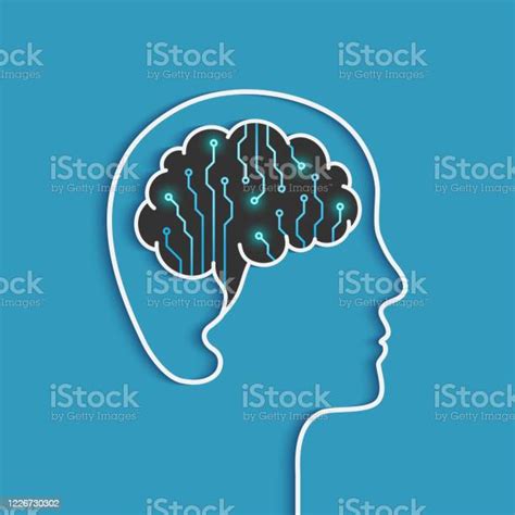 Ai 및 디지털 뇌 개념으로 회로 기판으로 만들어진 뇌와 머리 윤곽 개념에 대한 스톡 벡터 아트 및 기타 이미지 개념 과학