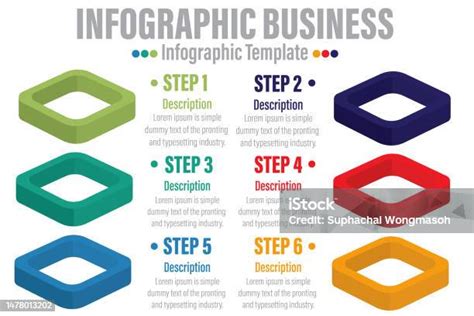 3d 6 단계 목록 인포 그래픽 템플릿 디자인 프레젠테이션 배너 워크플로 레이아웃 프로세스 다이어그램 순서도 및 작동 방식에 대한 비즈니스 인포그래픽 개념 3차원 형태에