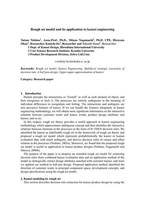 Pdf Rough Set Model And Its Application To Kansei Engineering