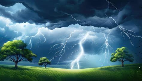Lightning Strikes Over Field Premium Ai Generated Image