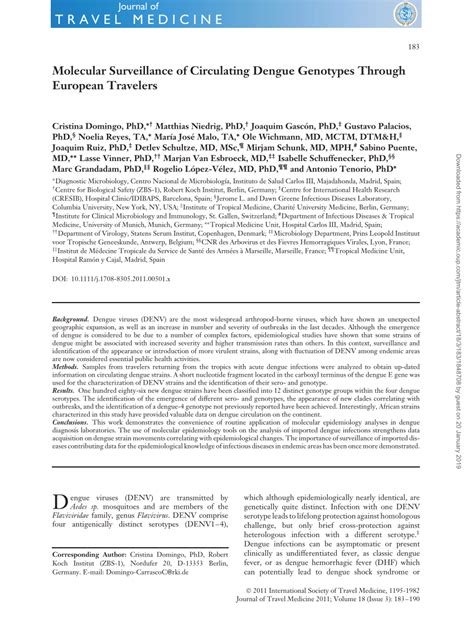 Pdf Molecular Surveillance Of Circulating Dengue Genotypes Through European Travelers
