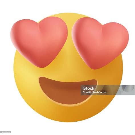 눈에 하트가 있는 이모티콘입니다 사랑 이모티콘 하트 눈과 열린 미소가 있는 노란색 얼굴 사랑 흥분된 이모티콘 3d 스타일 3차원