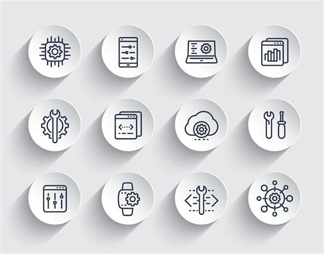 Premium Vector Development Configuration Engineering Settings Repair Service Line Icons Set