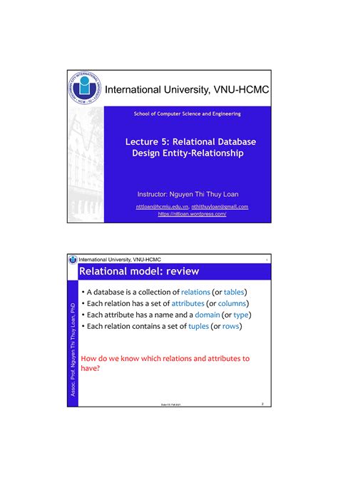 Lecture Design Database ER New Lecture Relational Database Design Entity Relationship