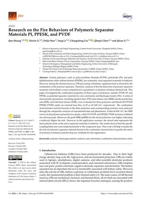Pdf Research On The Fire Behaviors Of Polymeric Separator Materials