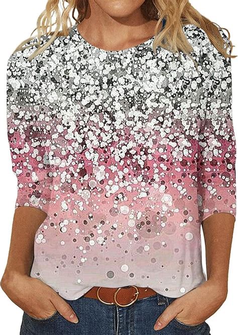 Festliche Blusen Damen 34 Arm Glitzer Oberteil Glitter Oberteil