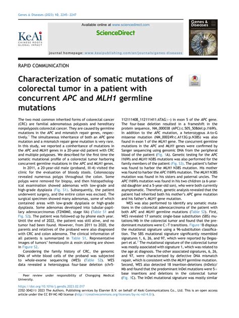 Pdf Characterization Of Somatic Mutations Of Colorectal Tumor In A