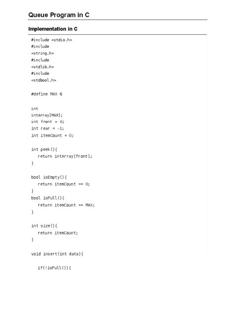 Queue Program In C Queue Program In C Implementation In C Include