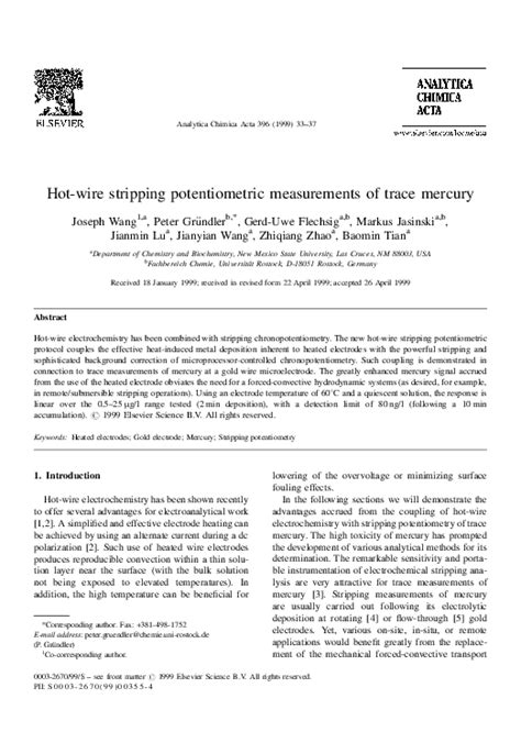 Pdf Hot Wire Stripping Potentiometric Measurements Of Trace Mercury
