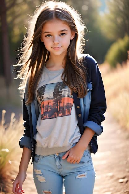 Cute Teen Girl Outdoors Wearing Trendy Clothing Premium Ai Generated