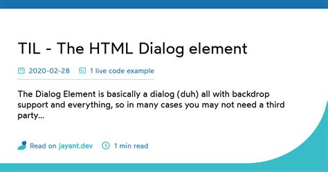Til The Html Dialog Element Jayants Clipboard