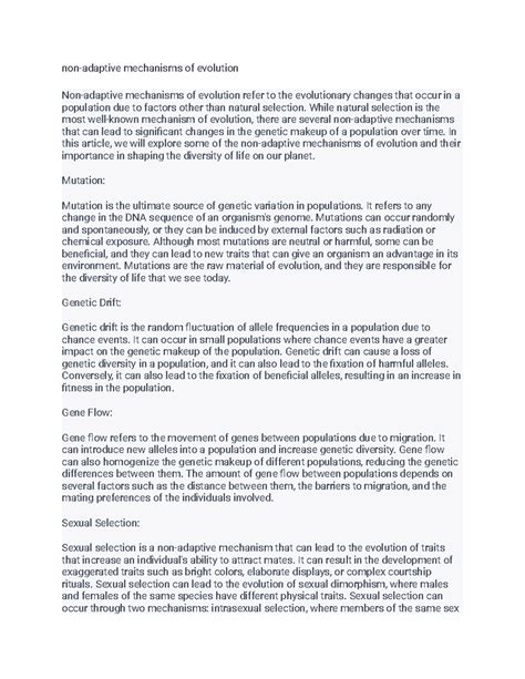 Non Adaptive Mechanisms Of Evolution Non Adaptive Mechanisms Of Evolution Non Adaptive