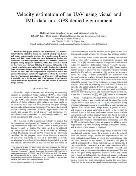 Pdf Velocity Estimation Of An Uav Using Visual And Imu Data In A Gps