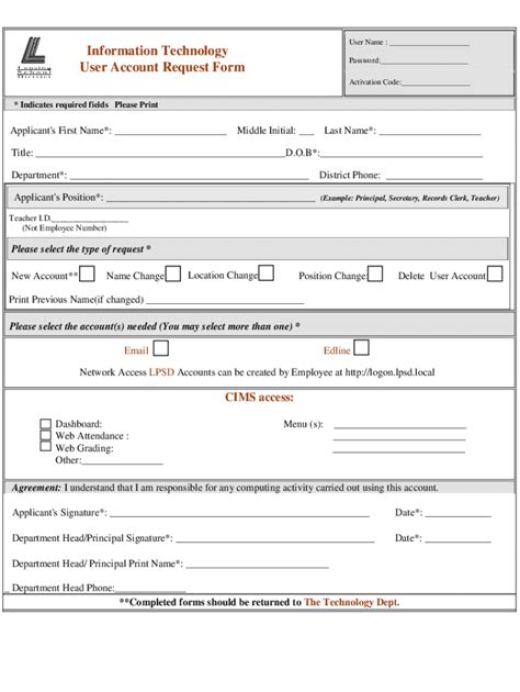 Fillable Online Information Technology User Account Request Form Fax