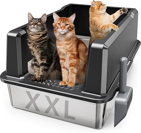 Woofigo Xxl Stainless Steel Cat Litter Box With High Sided