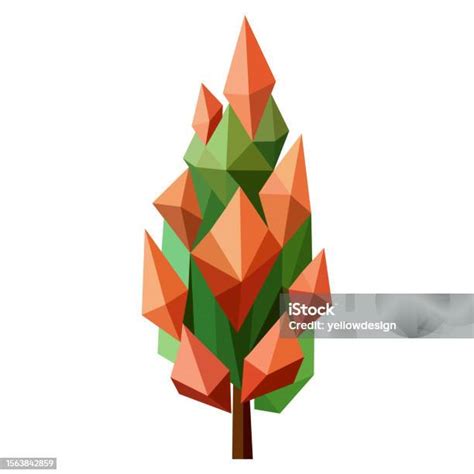 추상적인 낮은 폴리 나무 아이콘이 분리되어 있습니다 기하학적 숲 다각형 스타일입니다 3d 로우 폴리 심볼 양식화된 에코 디자인 요소 3차원 형태에 대한 스톡 벡터 아트 및