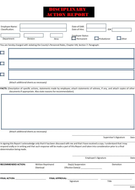 Disciplinary Action Form Templates Free Report Templates