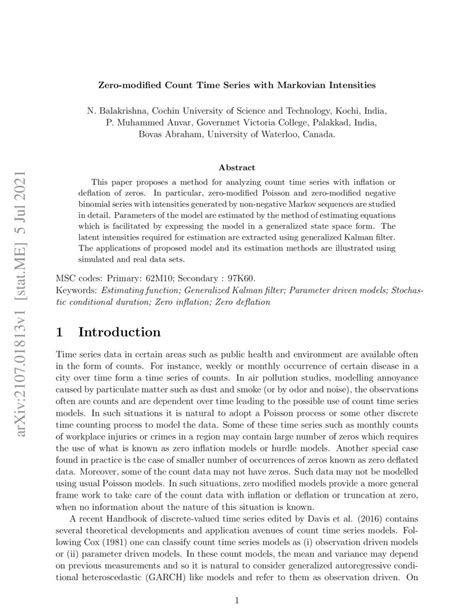 zero modified count time series with markovian intensities deepai