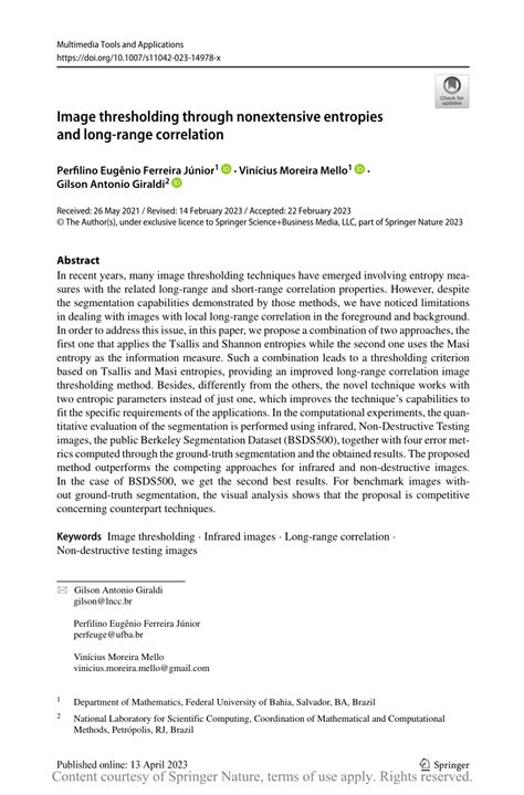 image thresholding through nonextensive entropies and long range correlation request pdf