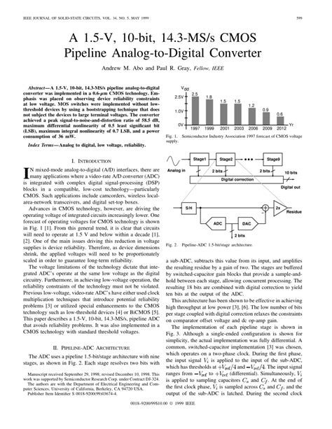 Pdf A 15 V 10 Bit 143 Mss Cmos Pipeline Analog To Digital Converter