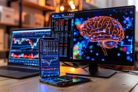 High Tech Workspace With Multiple Screens Displaying Brain Data