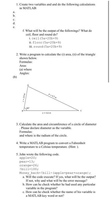 Solved 1 Create Two Variables And And Do The Following