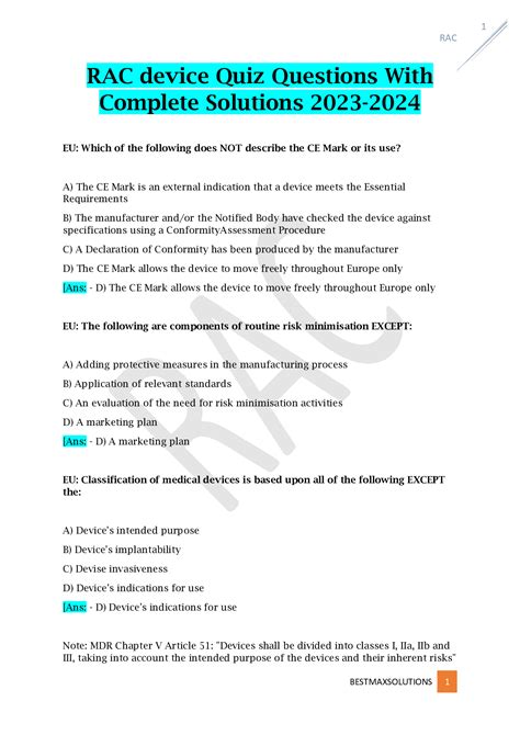 Rac Device Quiz Questions With Complete Solutions 2023 2024 Scholarfriends