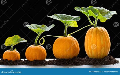 Sequence Of Pumpkin Plant Growing Isolated Evolution Concept Stock