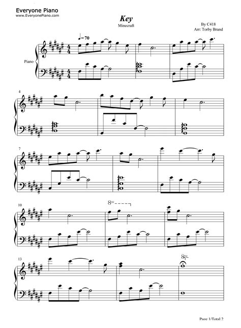 Key 我的世界 Minecraft C418 钢琴谱 简谱
