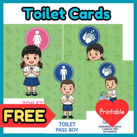Free Toilet Restroom Passes With Hand Washing Reminder Classroom