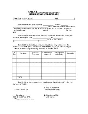UTILIZATION CERTIFICATE Doc Template PdfFiller